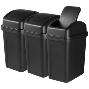 homaisson 3 pcs trash can with swing lid, 4.5 gallon plastic garbage can, swing top trash can, slim trash can for kitchen, garage, workspace, black