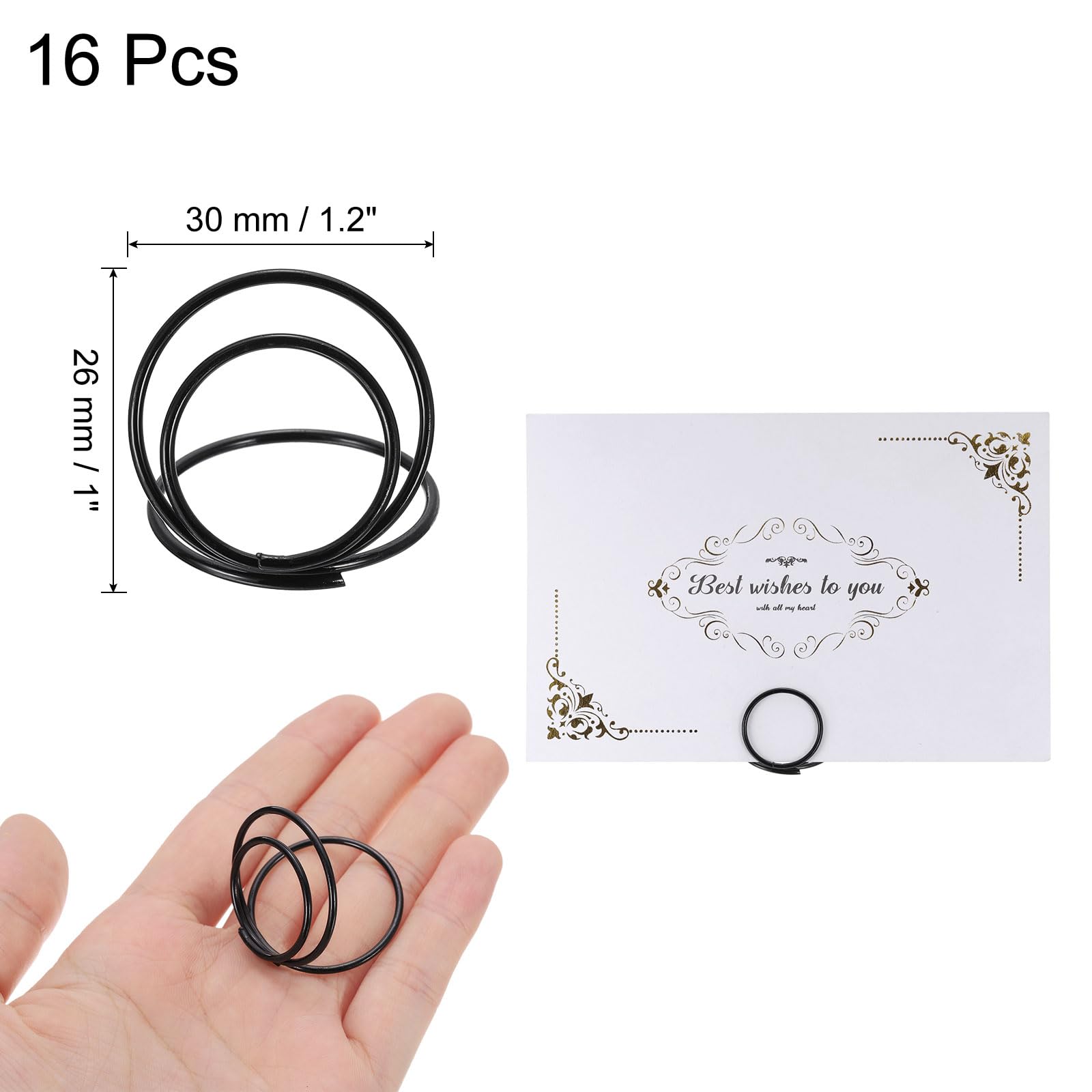 uxcell 16 Pcs Mini Place Card Holders, Round Picture Holders for Tables Photos Food Signs Memo Notes Weddings Restaurants Birthdays Party, (1x1.2", Black)