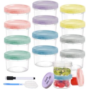 yomarket 12pcs 8 oz plastic containers with screw lids, reusable clear food storage containers with pen and brush for snack salad fruit, leakproof small freezer containers, microwave & dishwasher safe