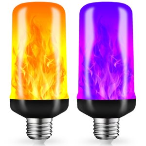 kkhlgb orange purple led flame light bulbs, fire light bulb, flickering light bulbs 4 modes with gravity sensor, e26 base for halloween, christmas,porch, patio, party, indoor outdoor decoration