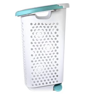 Nsngxus 2 Bushel Rolling Plastic Laundry Hamper with Pop-up Handle, White