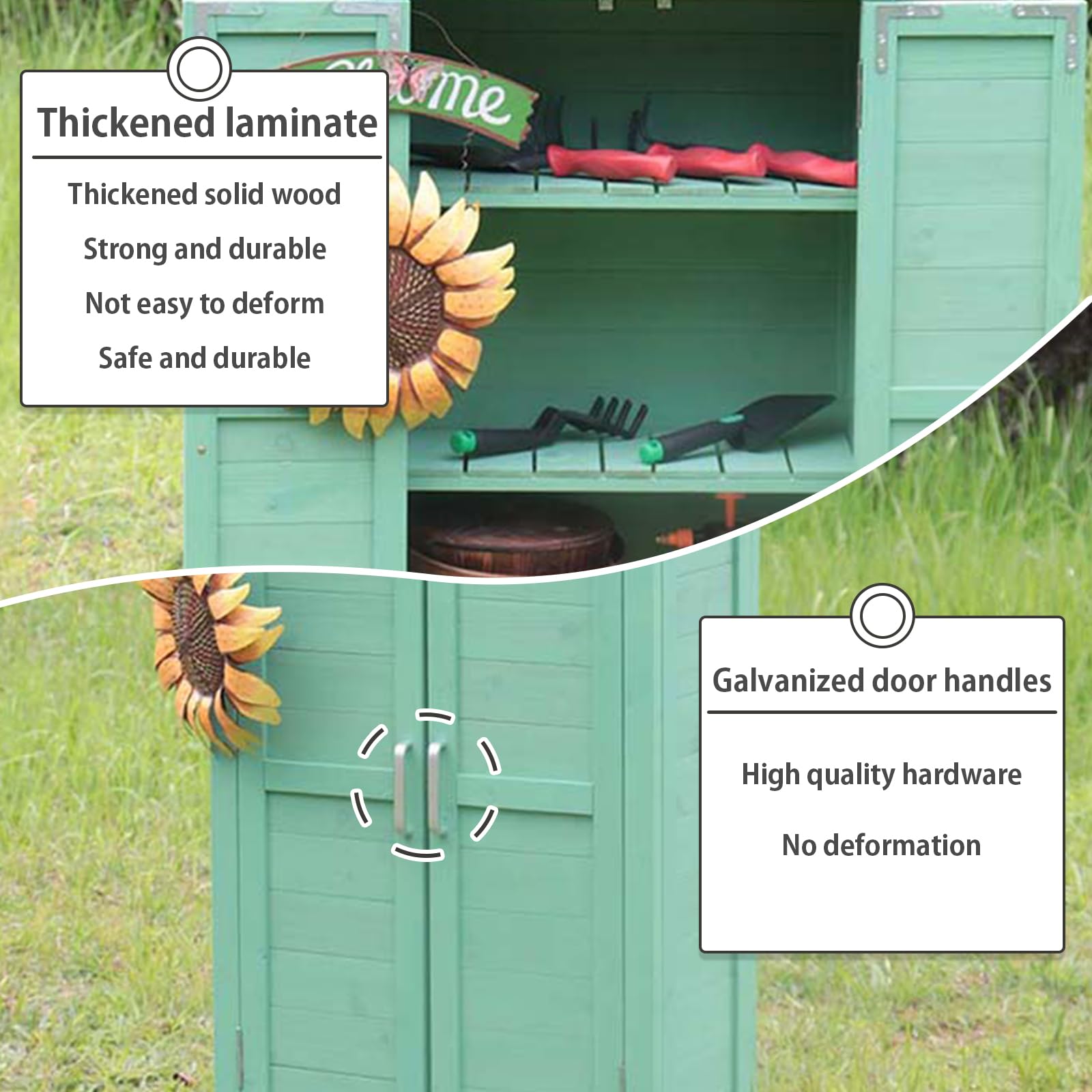 Outdoor Storage Cabinet, Wood Storage Cabinet, Garden Patio Storage Cabinet, Outside Garden Tool Cabinet Shed with Removable Shelf, Tool Shed with Double Doors, for Backyard, Garden, Patio