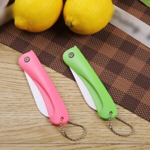 ccHuDE 2 Pcs Ceramic Folding Knife Small Kitchen Fruit Knife Vegetable Paring Knife Travel Foldable Knife Handy Pocket Knife Picnic Camping Knife with Plastic Handle