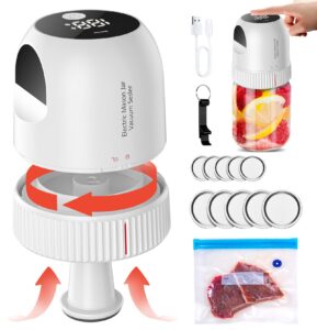 electric mason jar vacuum sealer kit - 3 in 1 automatic vacuum sealer for wide & regular mouth mason jars vacuum bags, rechargeable portable vacuum sealer for jars for food storage