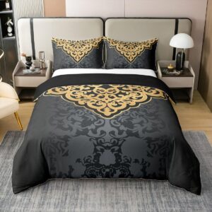 erosebridal 100% cotton black gold bedspread cover for bedroom decor,boho damask bedding set,baroque style duvet cover queen,western damask theme quilt cover,vintage style classical comforter cover