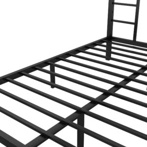 Twin XL Over Queen Metal Bunk Beds for Adults,Heavy Duty Adult Bunk Beds,Bunk Bed Twin Over Queen with 2 Ladders,Queen Bunk Bed, Noise-Free,Black