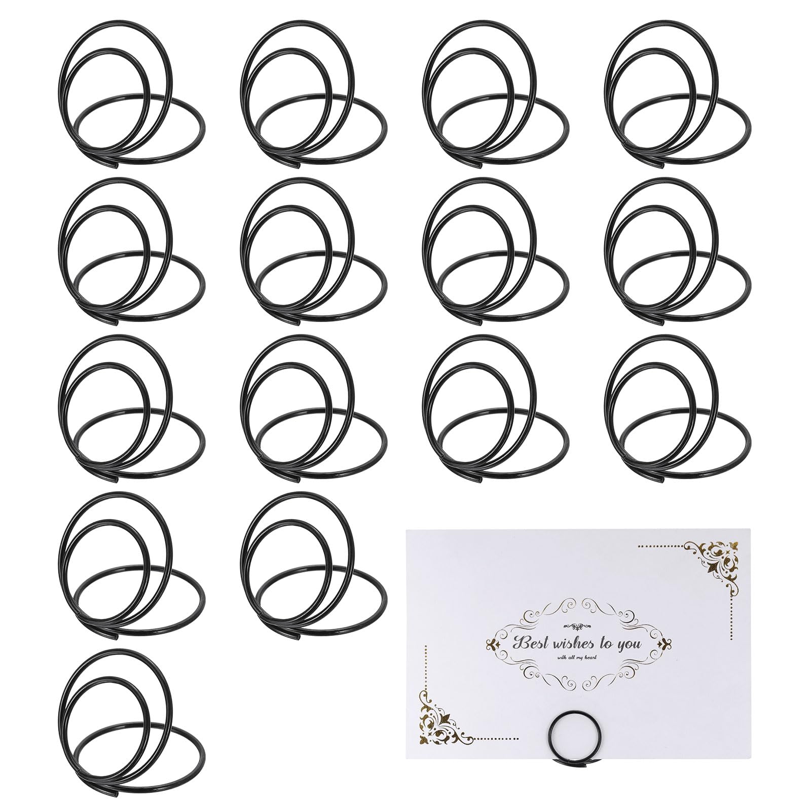 uxcell 16 Pcs Mini Place Card Holders, Round Picture Holders for Tables Photos Food Signs Memo Notes Weddings Restaurants Birthdays Party, (1x1.2", Black)