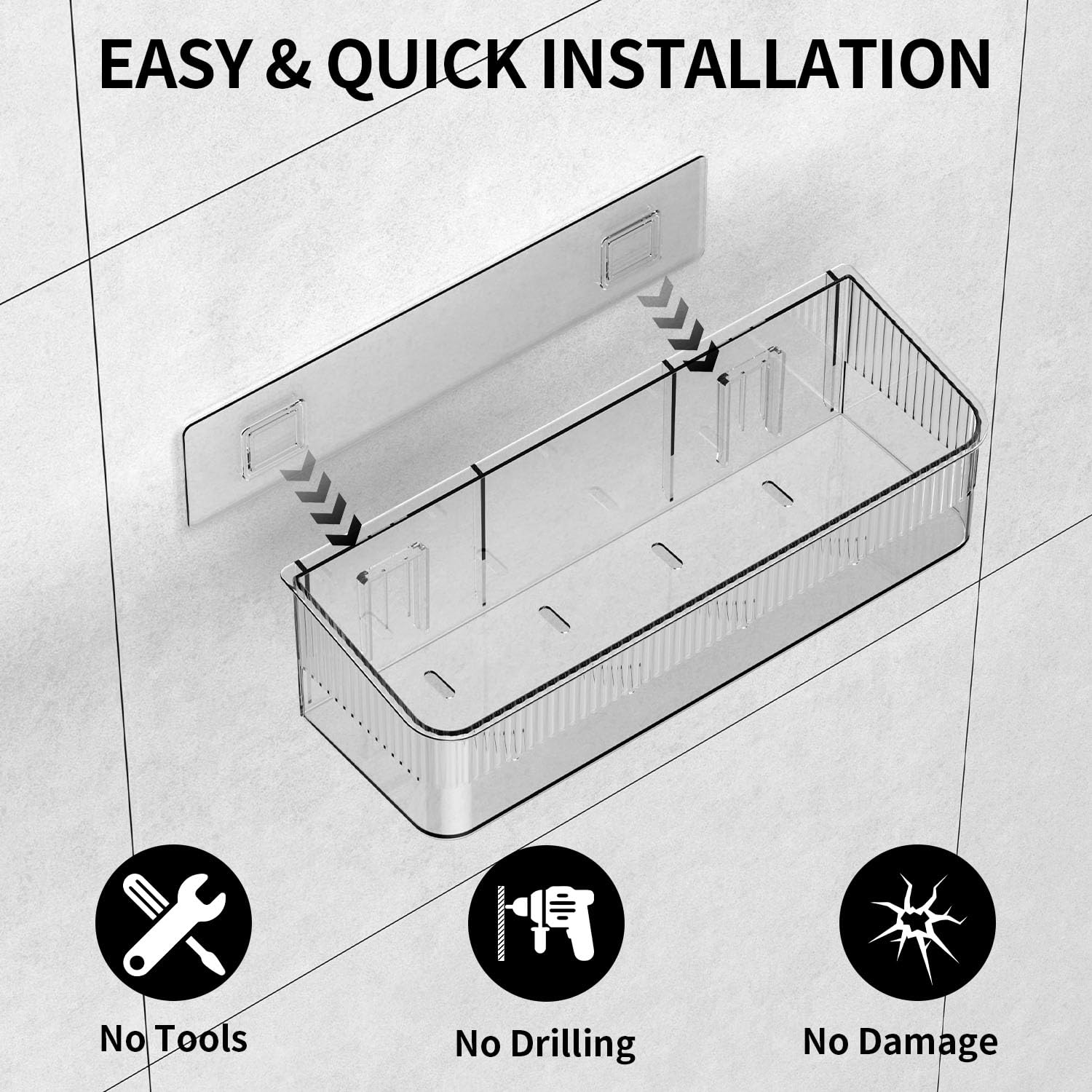 SummerVines 7 Pack Adhesive Shower Caddy Organizer, Shower Shelf Rack Storage For Inside Shower, Acrylic Bathroom Wall Mounted Shower Shampoo Holder, Clear Grey