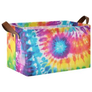 zenwawa storage cubes 1 pack tie dye rainbow print with foldable steel frame water resistant fabric, storage bins baskets for closet shelf organizer 16.9×11.4×7.7 inches