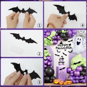 Halloween Balloon Arch Garland Kit, JOGAMS 164Pcs Halloween Metallic Purple Green Balloons with 3D Bat Stickers Ghost Balloons for Spooky Boo Witch Wizard Theme Halloween Party Decorations