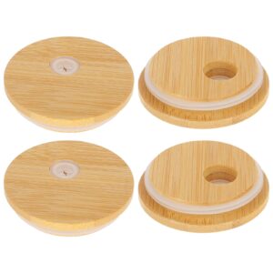 4 pcs reusable bamboo lids with straw hole 2.75inch/70mm wooden lids replacement bamboo lids for beer glasses bamboo lids for glass cup for regular mouth drinking jars