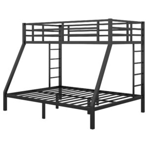 Twin XL Over Queen Metal Bunk Beds for Adults,Heavy Duty Adult Bunk Beds,Bunk Bed Twin Over Queen with 2 Ladders,Queen Bunk Bed, Noise-Free,Black