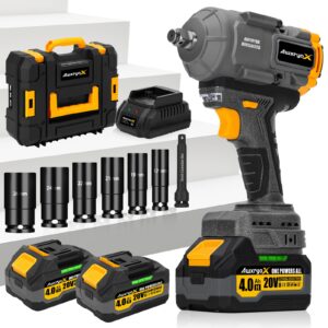 awxryox 1300nm cordless impact wrench, 1/2" 960ft-lbs brushless heavy duty impact gun with 2 x 4.0ah battery 6 sockets 5"extension bar, eléctrica pistola de impacto for heavy equipment & truck repair