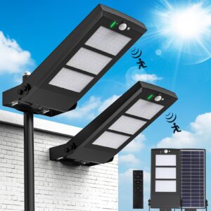 upgraded solar street lights outdoor waterproof dusk to dawn 5 modes motion sensor solar security light for yard parking lot garden (1 pack)