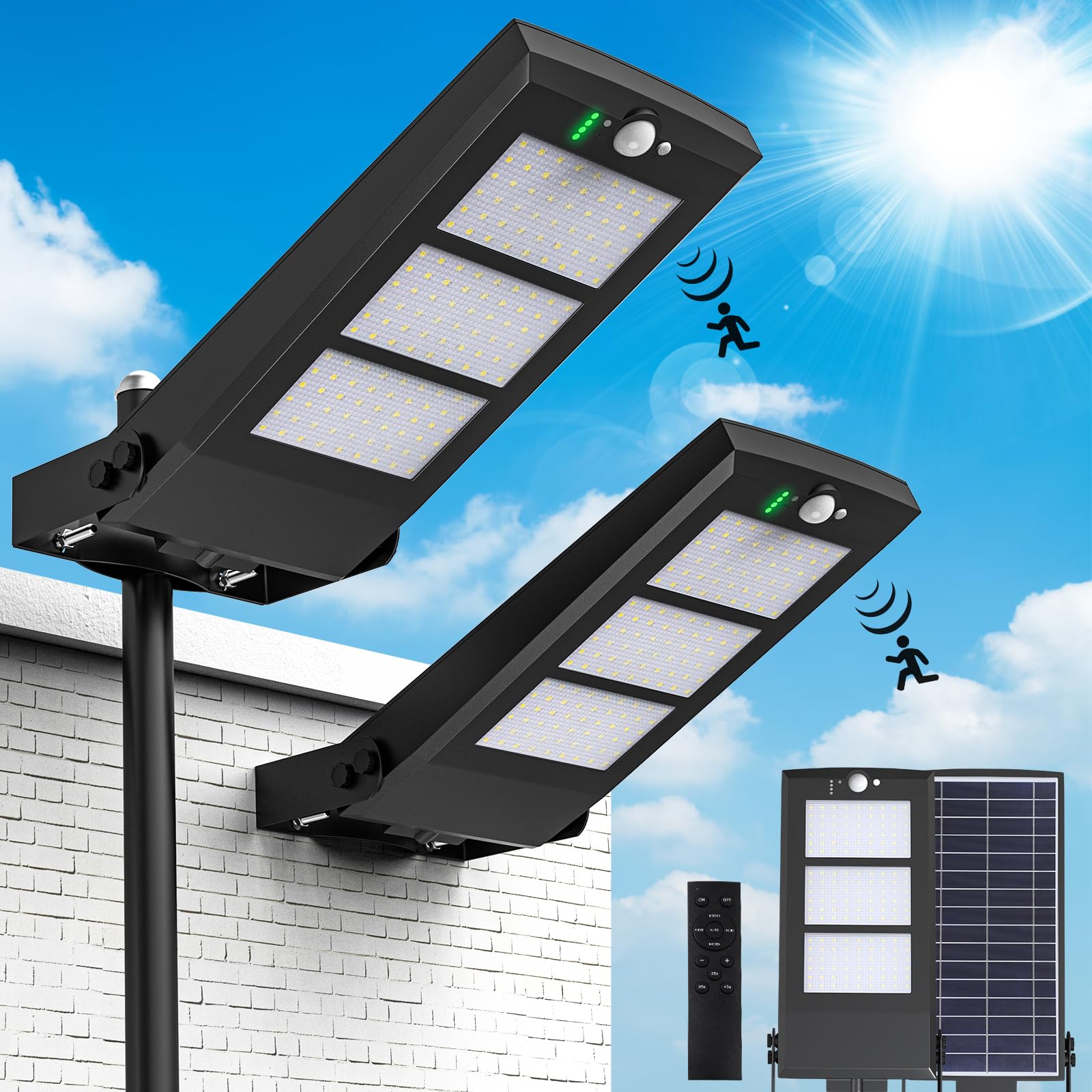 Upgraded Solar Street Lights Outdoor Waterproof Dusk to Dawn 5 Modes Motion Sensor Solar Security Light for Yard Parking Lot Garden (1 Pack)