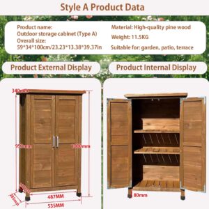 Outdoor Storage Cabinet, Wood Storage Cabinet, Garden Patio Storage Cabinet, Outside Garden Tool Cabinet Shed with Removable Shelf, Tool Shed with Double Doors, for Backyard, Garden, Patio