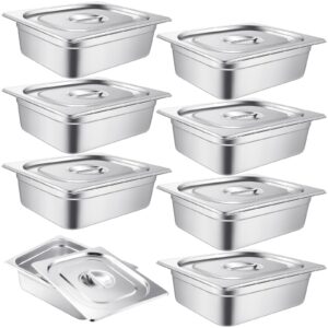 thenshop 8 set stainless steel hotel pans steam table pan with lids 4 inch 1/2 half-size restaurant pans anti steam table pan for hotel food buffet event catering supplies (stylish)