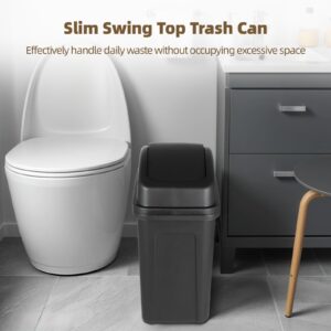 Homaisson 3 Pcs Trash Can with Swing Lid, 4.5 Gallon Plastic Garbage Can, Swing Top Trash Can, Slim Trash Can for Kitchen, Garage, Workspace, Black