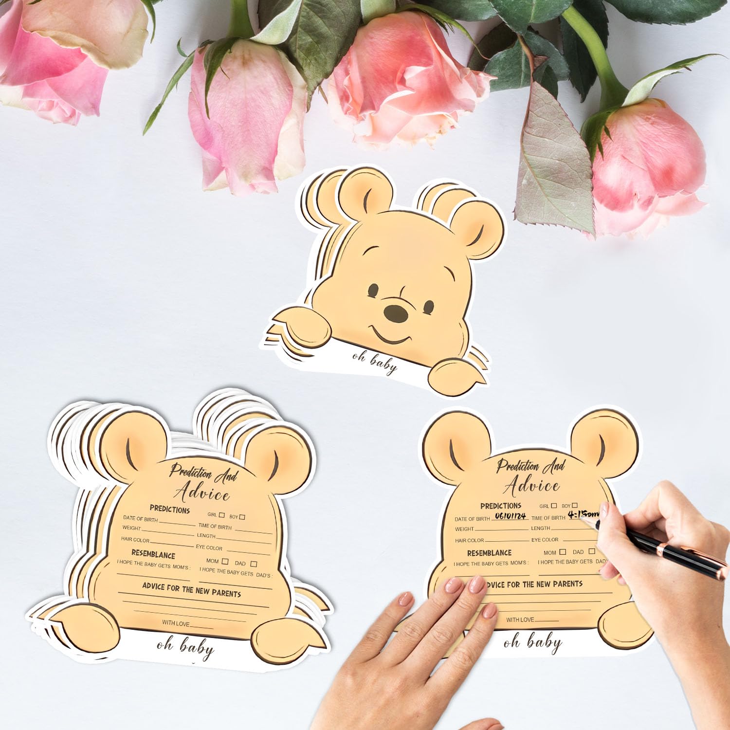 30PCS Winnie Baby Shower Prediction Cards, Baby Shower Advice Cards, Advice Games Card for New Parents, Baby Shower Cards for Baby Shower Decorations, Baby Shower Party Activity Supplies 6 * 6IN