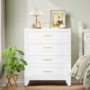 winiowa White 4 Drawers Dresser for Bedroom, Metal Dresser & Chest of Drawers, 43.1" H Tall Storage Cabinet Drawers Organizer with Large Storage Space, Steel Chest of Drawers for Living Room, Hallway