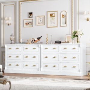 FACBOTALL 6 Drawer Dresser,White Dresser for Bedroom,Dressers with Drawers, Dressers Chest of Drawer with Gold Handle for Living Room,Closet,Corridor,Bedchamber