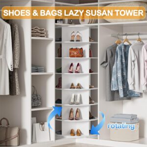 MAGIC UNION Rotating Shoe Rack Tower 7 Tier Organizer, Vertical Spinning Shoe Display Lazy Susan, Revolving 360 White Shoe Rack Storage Round Carousel, Rotate Shoes Closet Organization