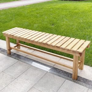 yangaera 120cm outdoor garden benches weatherproof patio bench two-person seat backless bench wood bench with slatted high temperature bench for front porch backyard (upgraded to prevent fading)