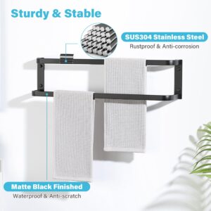 Mooche Double Bath Towel Bars Towel Racks for Bathroom,Wall Mount Towel Holder Heavy Duty 24-Inch Towel Hanger Rail Wall Mount, SUS304 Stainless Steel Matte Black