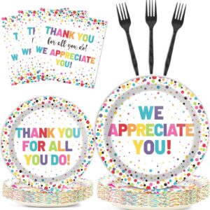 96pcs we appreciate you plates and napkins thank you for all you do party decorations polka dot appreciation paper plates for teachers employee staff pastor volunteer appreciation week decor serve 24