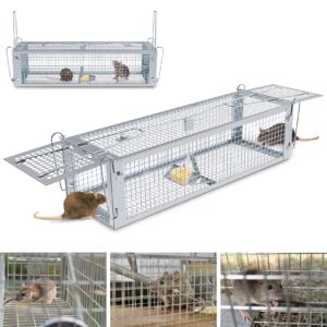 humane rat trap, large 2-door mouse traps that work for indoor home and outdoor, small rodent chipmunk squirrel trap and other live animal cage catch and release