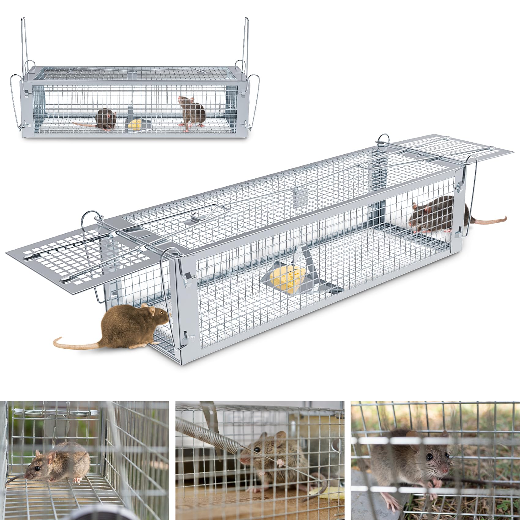 Humane Rat Trap, Large 2-Door Mouse Traps That Work for Indoor Home and Outdoor, Small Rodent Chipmunk Squirrel Trap and Other Live Animal Cage Catch and Release