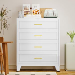 winiowa White 4 Drawers Dresser for Bedroom, Metal Dresser & Chest of Drawers, 43.1" H Tall Storage Cabinet Drawers Organizer with Large Storage Space, Steel Chest of Drawers for Living Room, Hallway