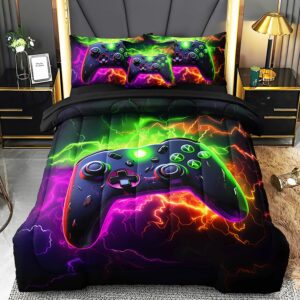 bertsuca twin gamer bedding sets for boys teen, 4 pcs gaming twin comforter set for boys, kids twin bedding set for all season