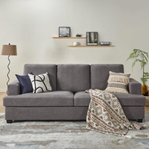 vanacc 97 inch oversized couch, 3 seater modern sofa couch, deep seat sofa couch with square armrest, modern couch for living room, grey bouclé