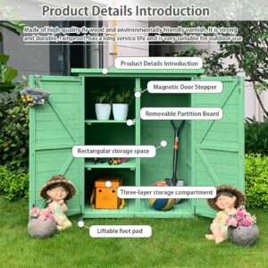 Outdoor Storage Cabinet, Wood Storage Cabinet, Garden Patio Storage Cabinet, Outside Garden Tool Cabinet Shed with Removable Shelf, Tool Shed with Double Doors, for Backyard, Garden, Patio