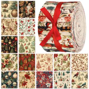 fanfanwin 40 pcs vintage christmas quilting fabric jelly fabric squares 2.56 inch christmas fabric roll precut patchwork snowflake reindeer fabric strips for xmas craft sewing diy