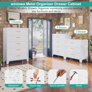 winiowa White 4 Drawers Dresser for Bedroom, Metal Dresser & Chest of Drawers, 43.1" H Tall Storage Cabinet Drawers Organizer with Large Storage Space, Steel Chest of Drawers for Living Room, Hallway