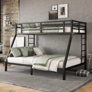 twin xl over queen metal bunk beds for adults,heavy duty adult bunk beds,bunk bed twin over queen with 2 ladders,queen bunk bed, noise-free,black