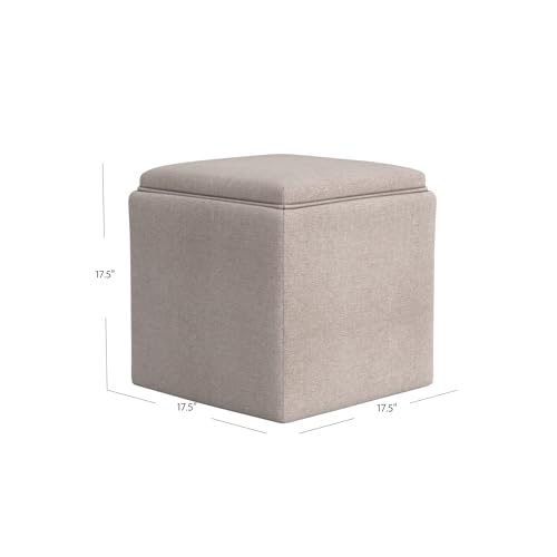 HomePop Home Decor Storage Ottoman with Tray Top|Upholstered Modern Square Storage Ottoman with Storage for Living Room & Bedroom, Light Brown Woven