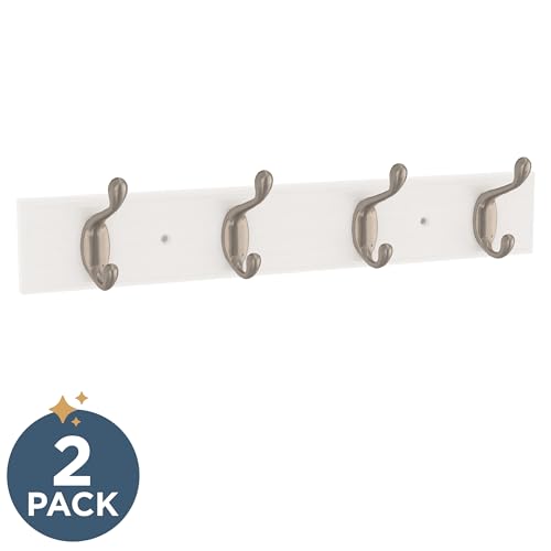 FRANKLIN BRASS Casual Curve Wall Mounted Pure White 16 in. Coat Rack, 4 Nickel Hooks, B46717K-PMN-C2