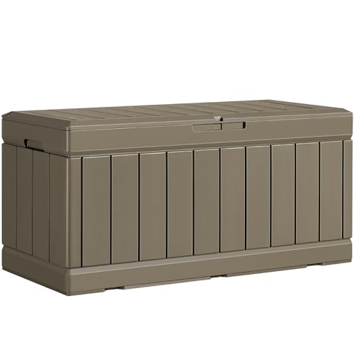 YESHOMY Storage Chest, Entryway Resin Shoe Bench with Hydraulic Bracket Flip Lid, Side Holder, Supports 450 lbs for Bedroom, Living Room, Lockable, Coffee