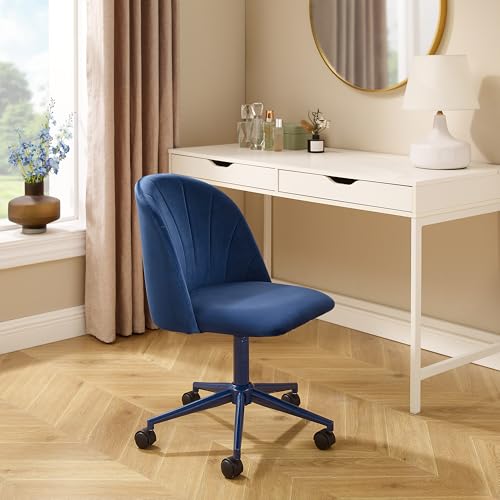 Linon Karla Navy Blue Adjustable Height Swivel Desk Chair with Padded Upholstered Seat