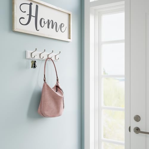 FRANKLIN BRASS Casual Curve Wall Mounted Pure White 16 in. Coat Rack, 4 Nickel Hooks, B46717K-PMN-C2