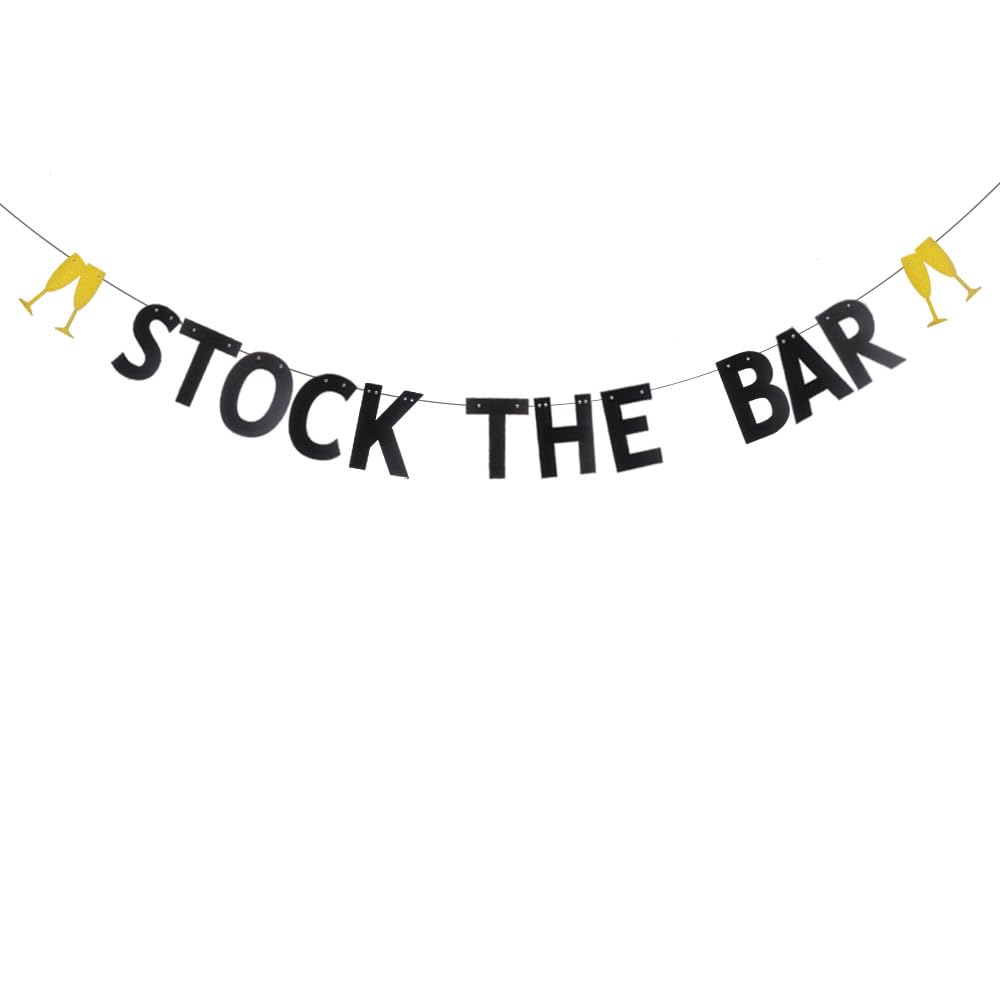 WEIANDBO STOCK THE BAR Black glitter paper banner,Pre-Strung,Suitable for fun party Engagement,Bachelorette,Birthday,Bridal Shower,Wedding Party Decor etc.Black