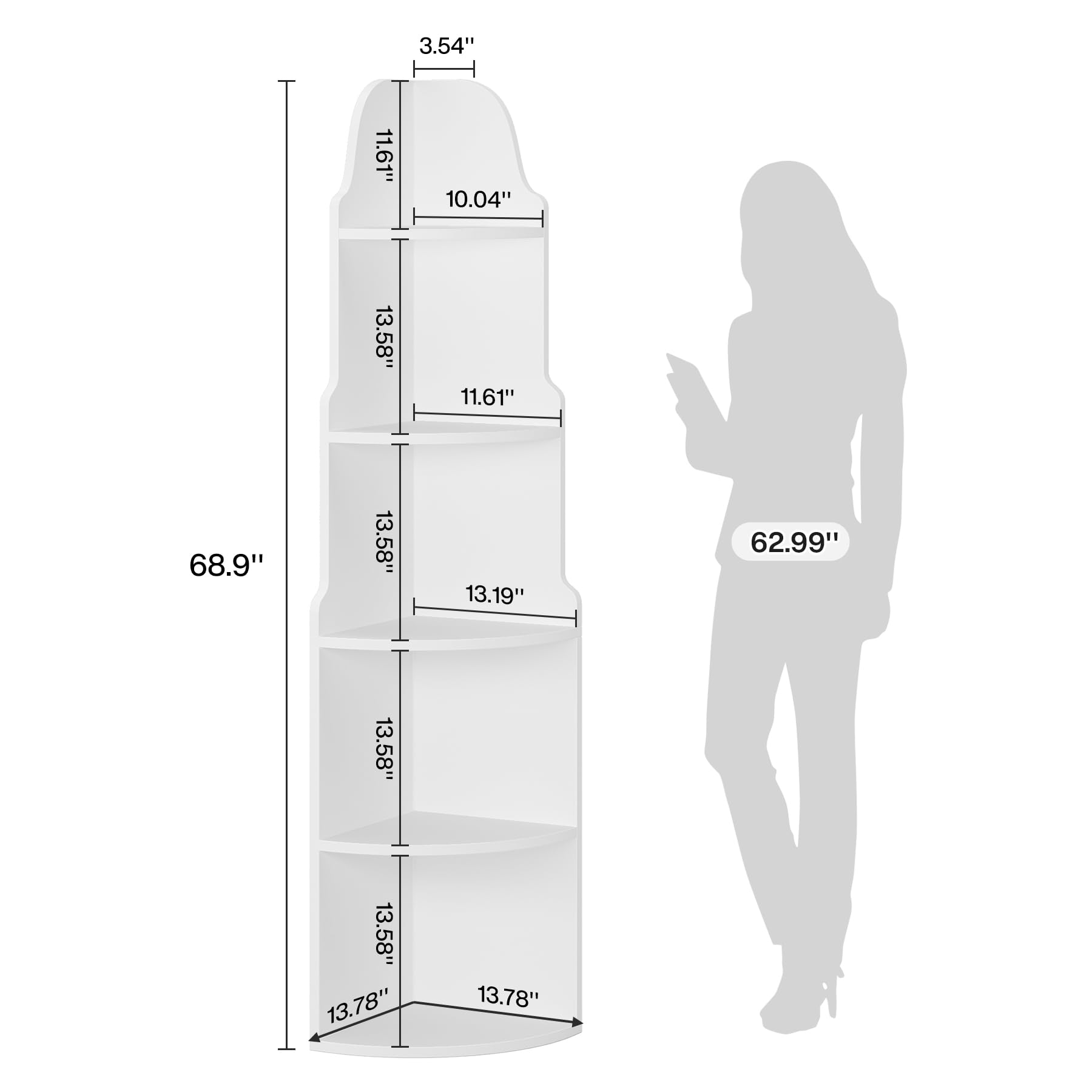 Tribesigns 69" White Corner Shelf, 5-Tier Modern Corner Bookshelf, Small Bookcase Plant Stand Storage Rack with Tower Shape for Living Room, Home Office, Kitchen