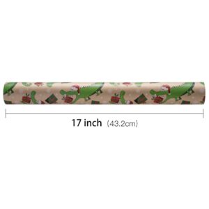 RUSPEPA Kraft Christmas Wrapping Paper Roll - Mini Roll - Christmas Crocodile Design for Holiday Gift Wrap - 17 Inches X 32.8 Feet