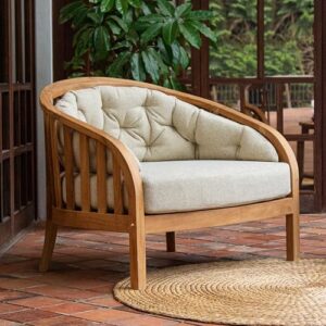 cambridge casual barnese wood oversized patio lounge chair, natural teak/tan cushion