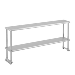 agrestem stainless steel double shelf,72 inch restaurant kitchen shelf, supports up to 800 pounds, nsf commercial adjustable double shelf 2 tier for restaurant, kitchen and workshop, silver