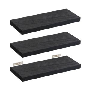 floating shelves for wall mounted for living room/bedroom/bathroom/kitchen, paulownia wood shelves for home decor & organization 3 sets 15.9" l x 5.8" w (black)