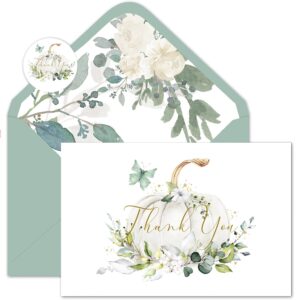 quera 24 pack fall thank you cards floral pumpkin autumn blank greeting cards with envelopes stickers for fall baby shower weddings thanksgiving bridal shower - 4x6 inch